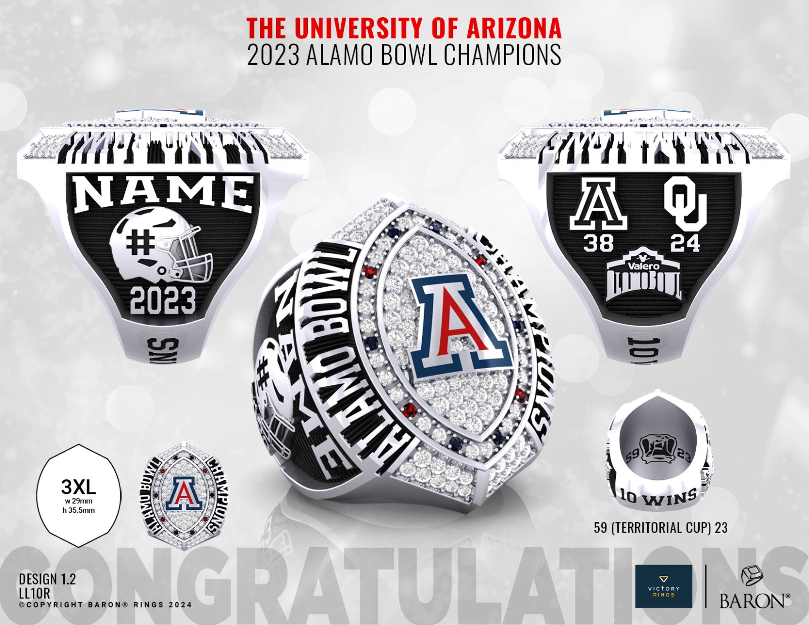 University of Arizona Football Ring – Victory Rings